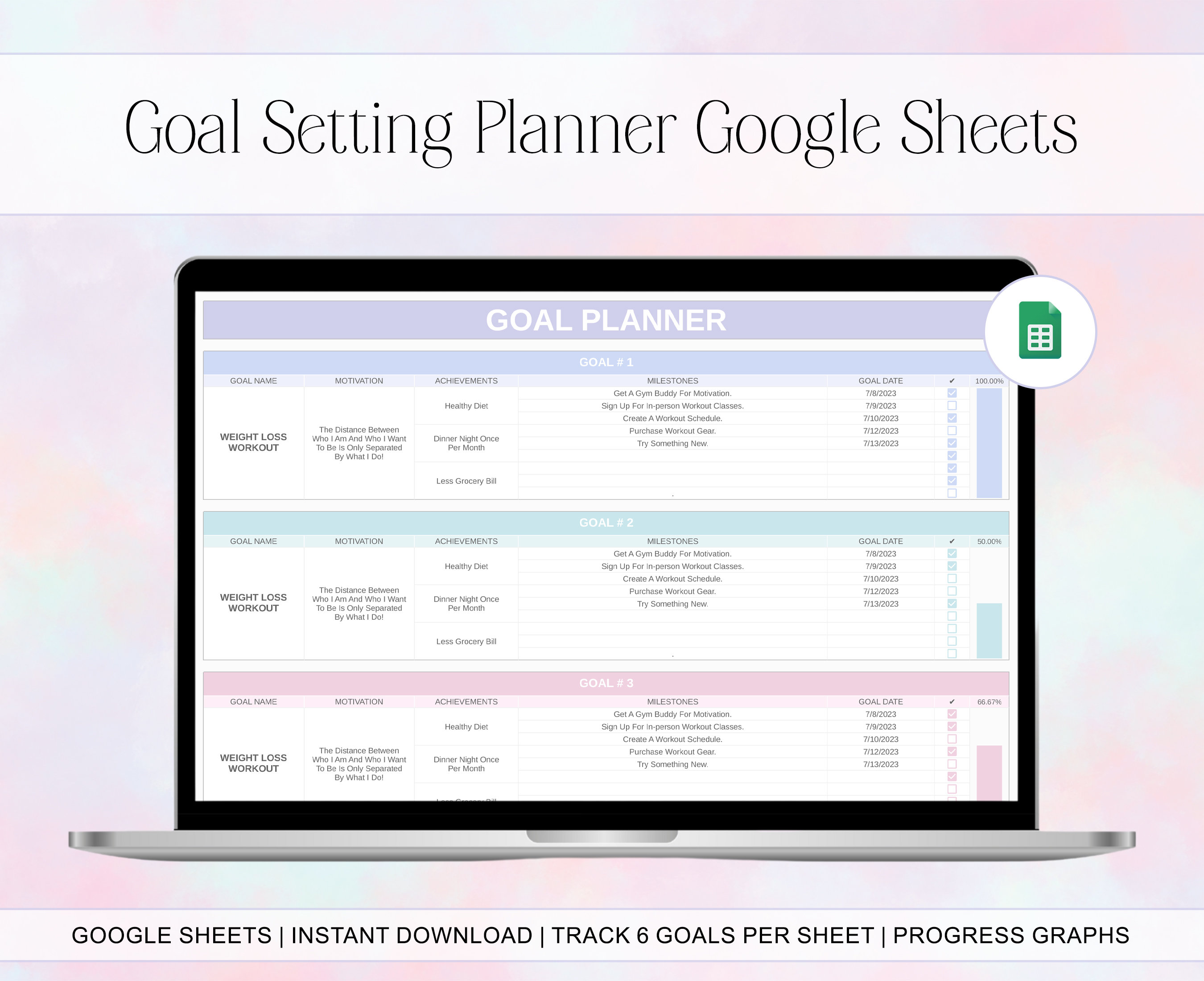 Goal Planner Spreadsheet Digital Goal Setting Google Sheets - Etsy
