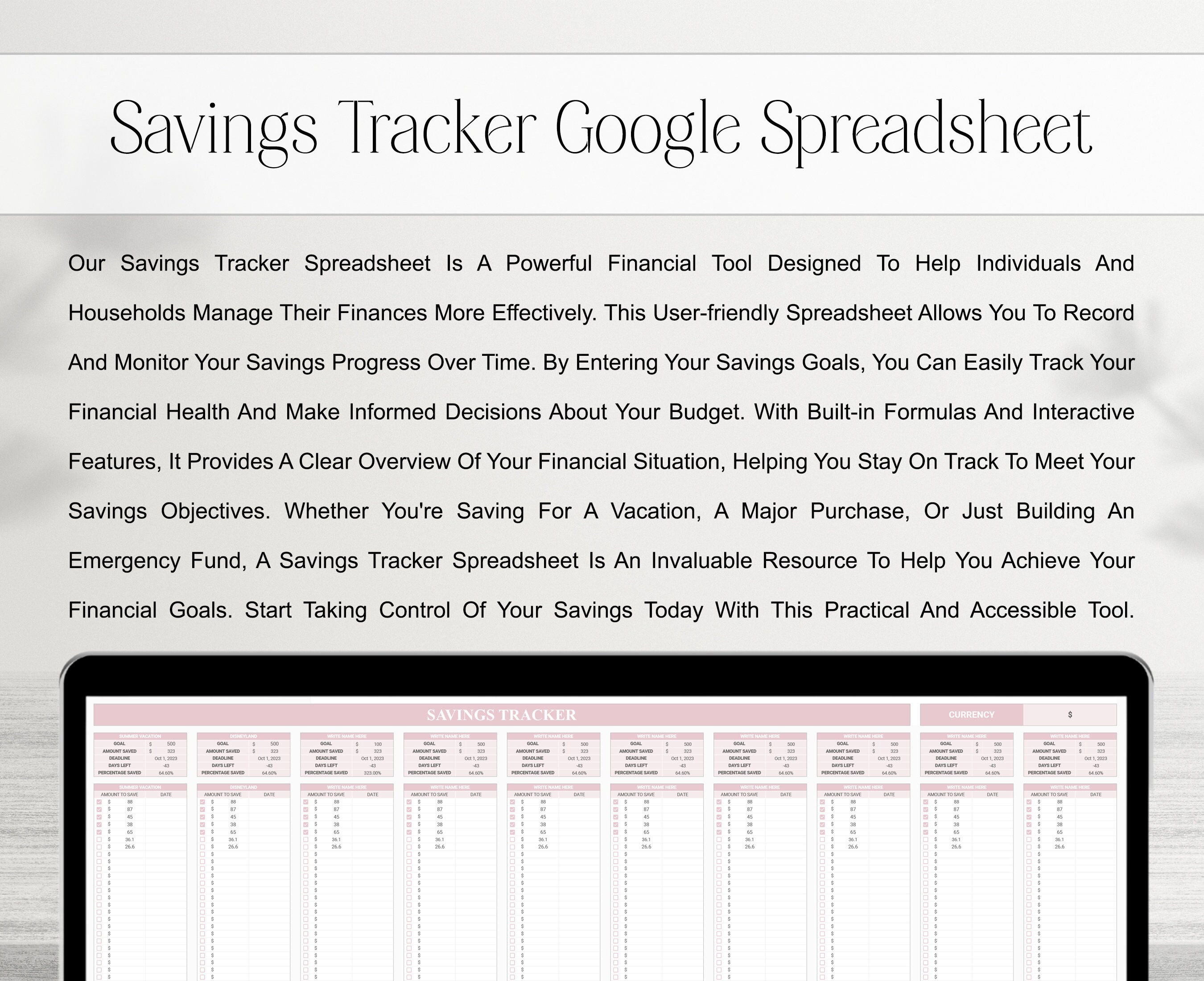 Savings Tracker Google Sheets Spreadsheet Template, Sinking Funds ...