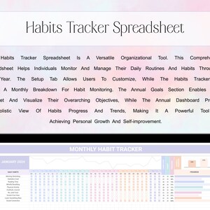 Habit Tracker Google Sheets Spreadsheet, 2024 Annual Habits Dashboard ...