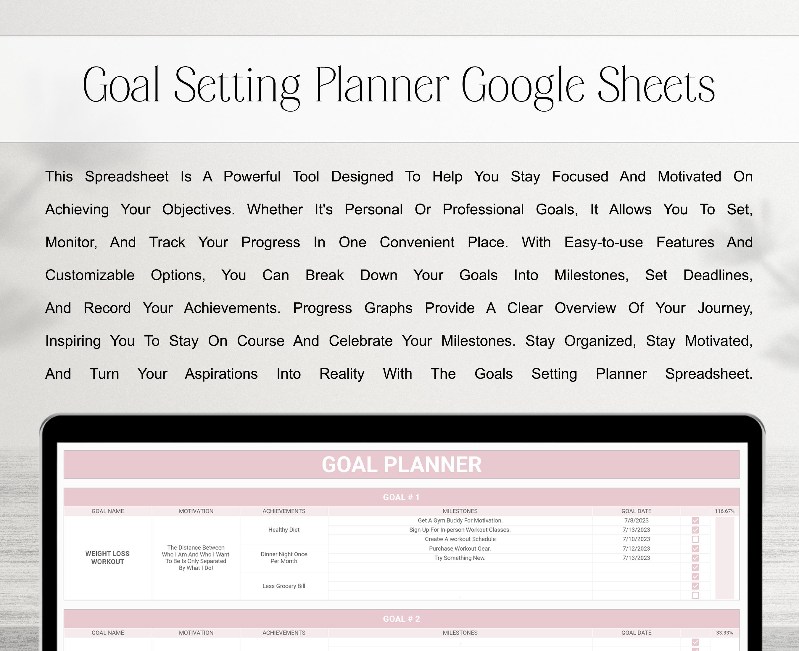Goal Setting Planner Google Sheets Spreadsheet, Digital Goals ...