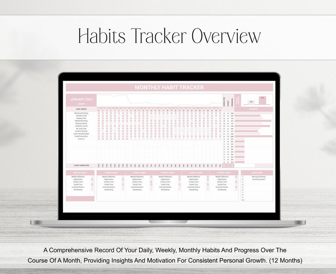 2024 2025 Habit Tracker Google Sheets Spreadsheet, Daily Weekly Monthly ...