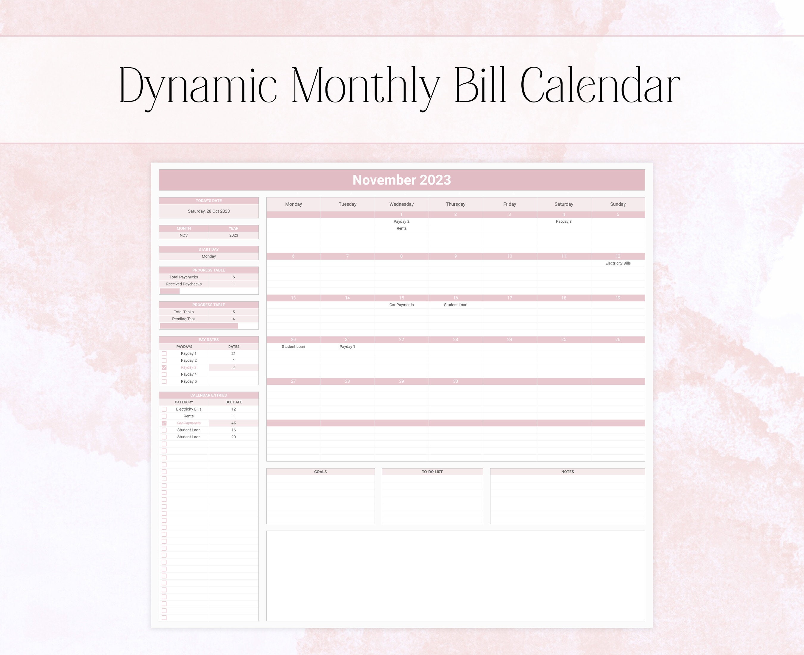 2024 2025 Bill Tracker Calendar, Google Sheets Monthly Bills Payment ...