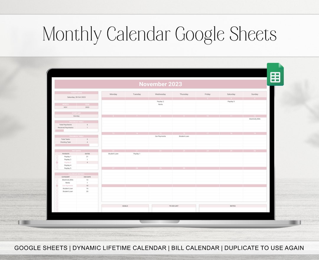 2024 2025 Monthly Calendar Google Sheets Spreadsheet, Automated Annual ...