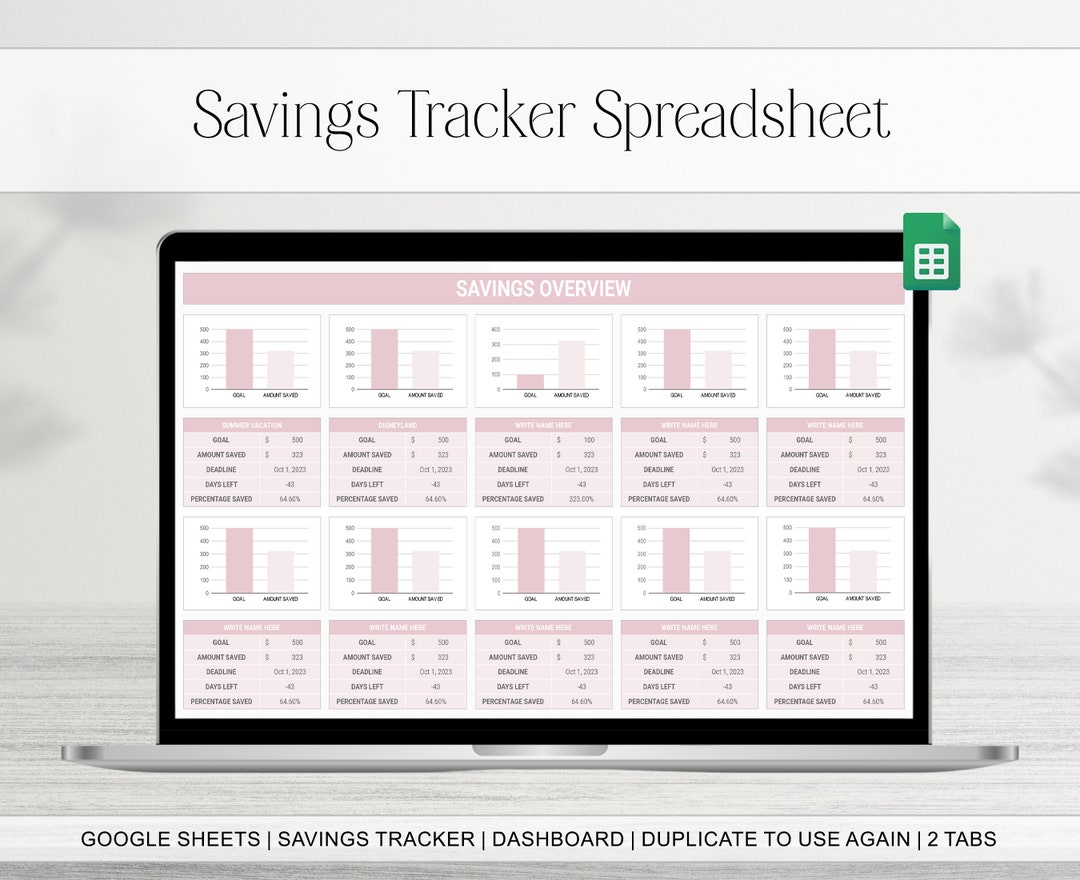 Savings Tracker Google Sheets Spreadsheet Template, Sinking Funds ...