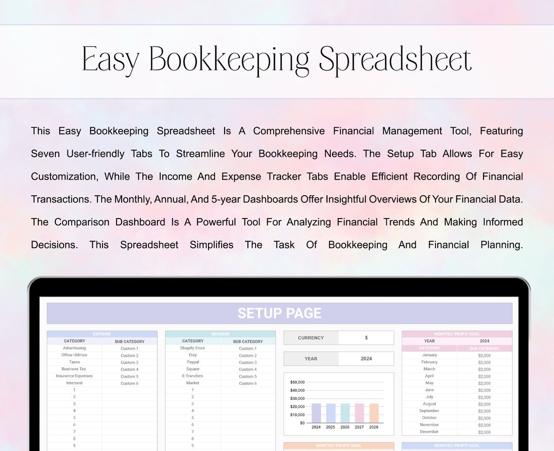 Easy Bookkeeping Google Sheets Spreadsheet, Small Business Income and ...