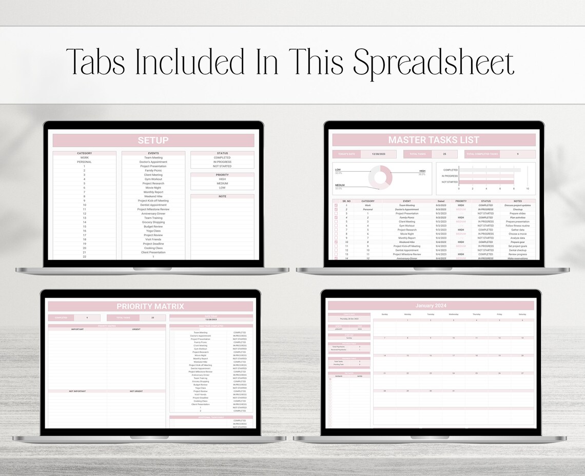 Daily Weekly Monthly Planner Spreadsheet, 2024 2025 Dynamic Google ...