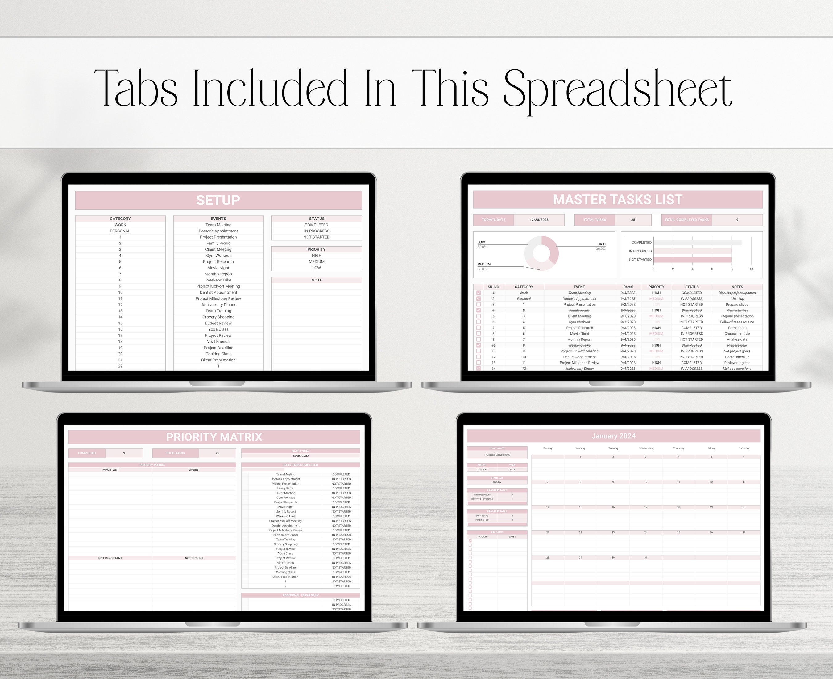 Daily Weekly Monthly Planner Spreadsheet, 2024 2025 Dynamic Google ...