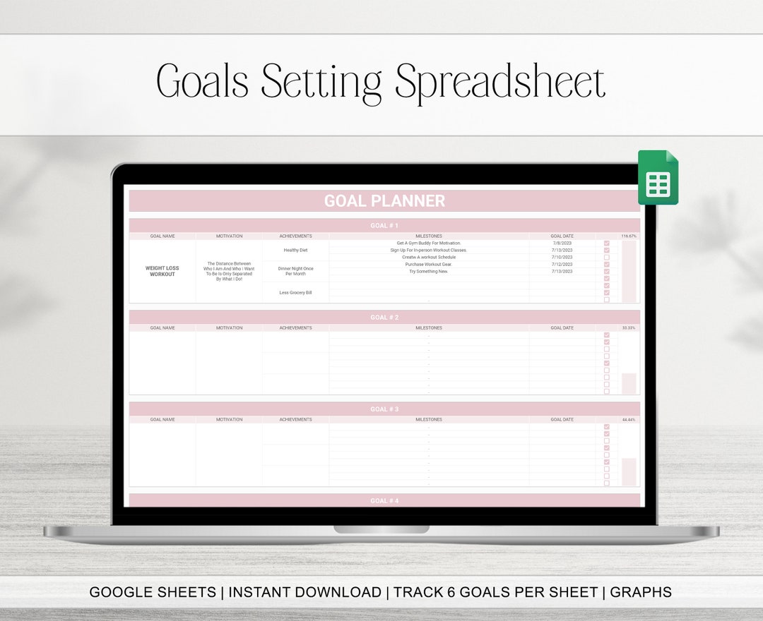 Goal Setting Planner Google Sheets Spreadsheet, Digital Goals ...