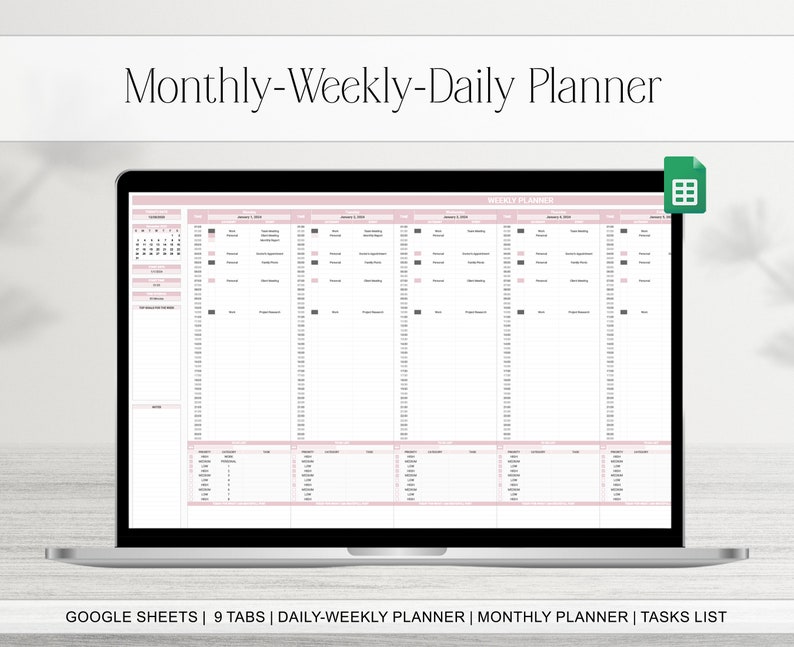Daily Weekly Monthly Planner Spreadsheet, 2024 2025 Dynamic Google ...