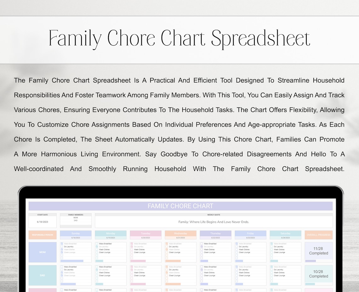 Family Chore Chart Google Sheets Template, Editable Weekly Chores ...