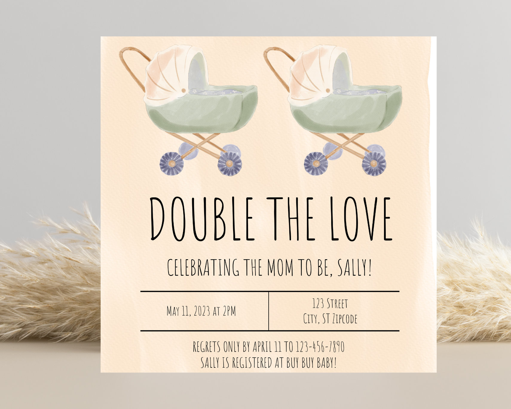 Double the Love Baby Shower Invitation - Editable Template - Twins Baby ...