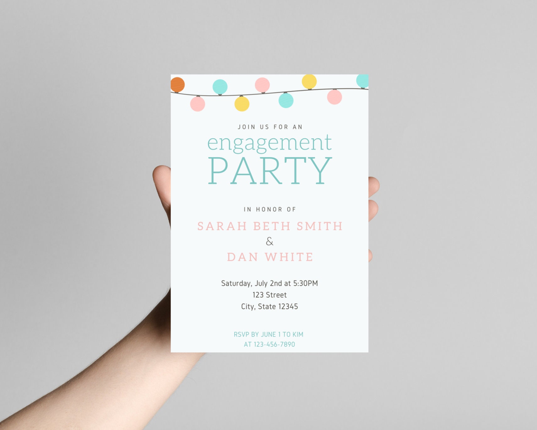Engagement Party Invite Template, Pastel Color Scheme, Bubbles ...
