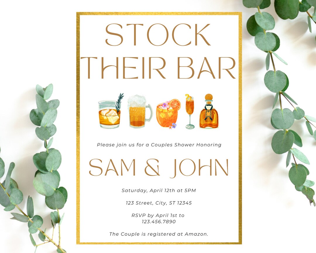 Stock the Bar Shower Invitation - Couples Shower Invite - Editable ...