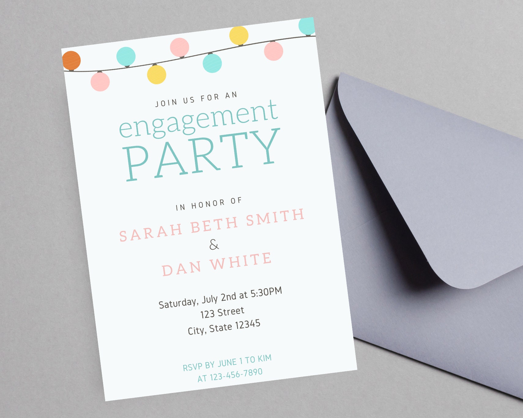 Engagement Party Invite Template, Pastel Color Scheme, Bubbles ...