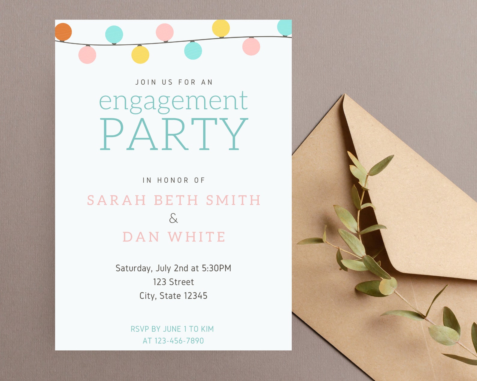 Engagement Party Invite Template, Pastel Color Scheme, Bubbles ...