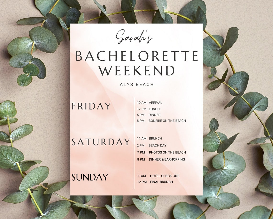 Bachelorette Itinerary Template Bach Weekend Editable Template Digital ...