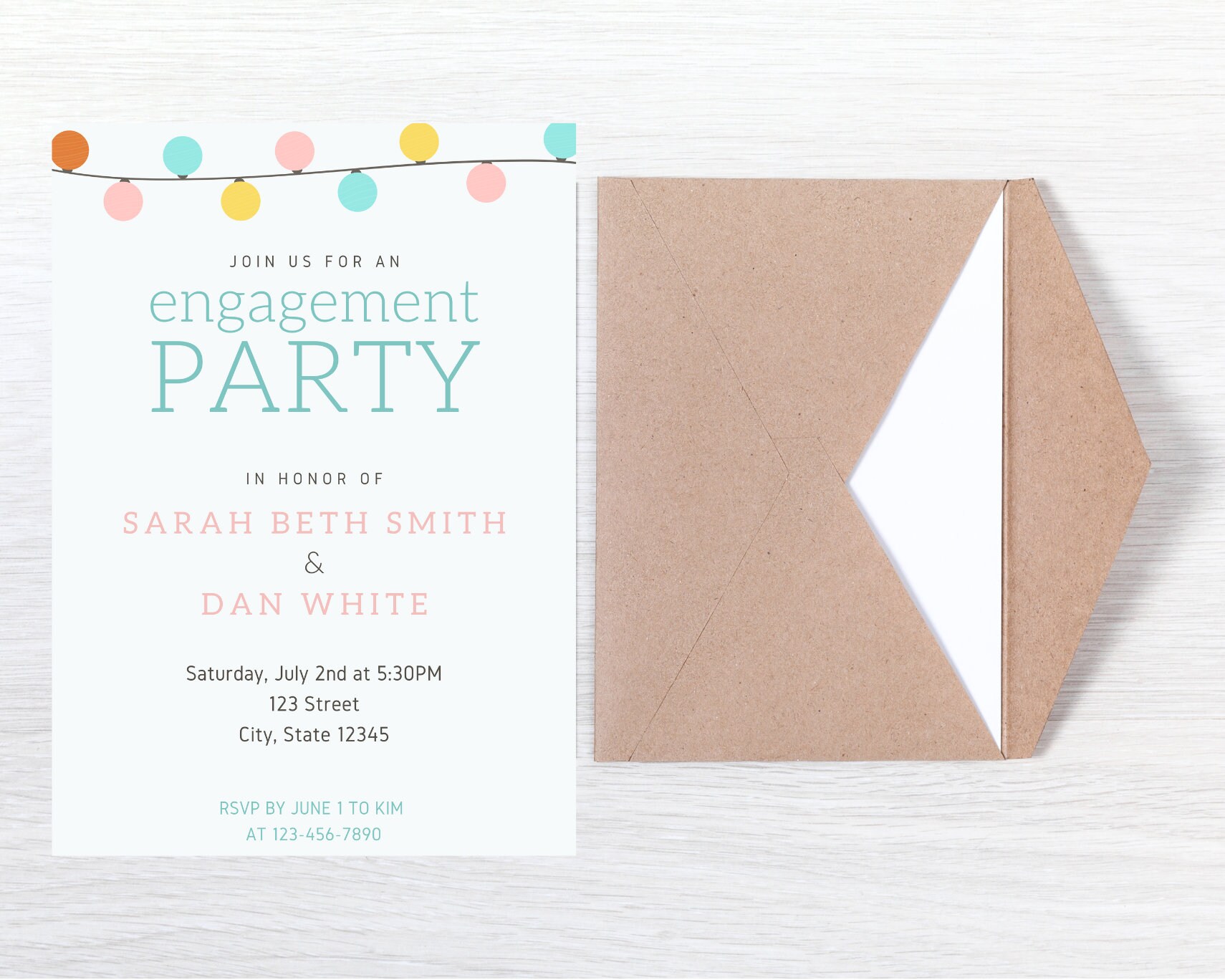 Engagement Party Invite Template, Pastel Color Scheme, Bubbles ...