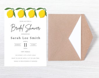 Fun Lemon Theme Bridal Shower Invitation Download, Blue and Yellow ...