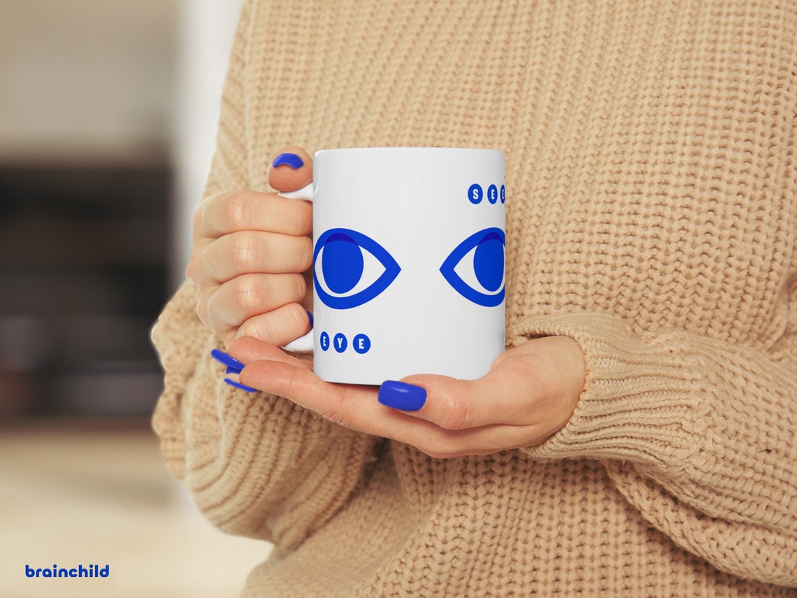 Retro Blue 'eye See You' Mug | Monochromatic | Unique Gift Idea ...