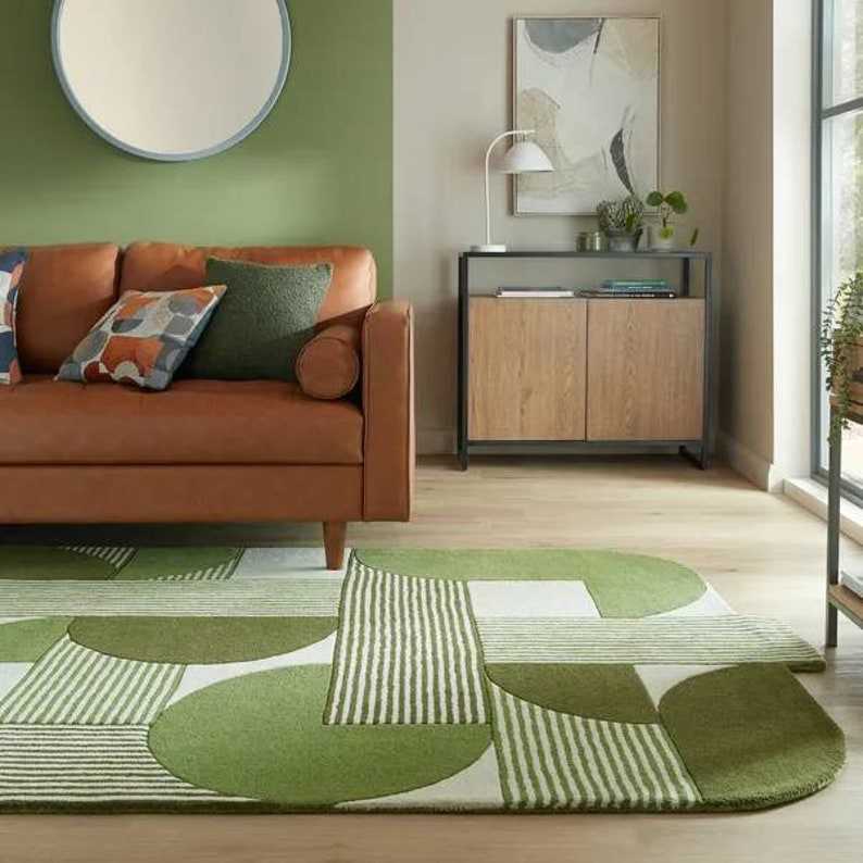 Green Minimalist Modern Area Rug Handmade Hand Tufted Designer Rug ...