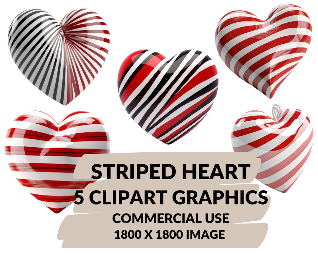 Striped Heart Clipart Striped Heart PNG Files Instant Download ...