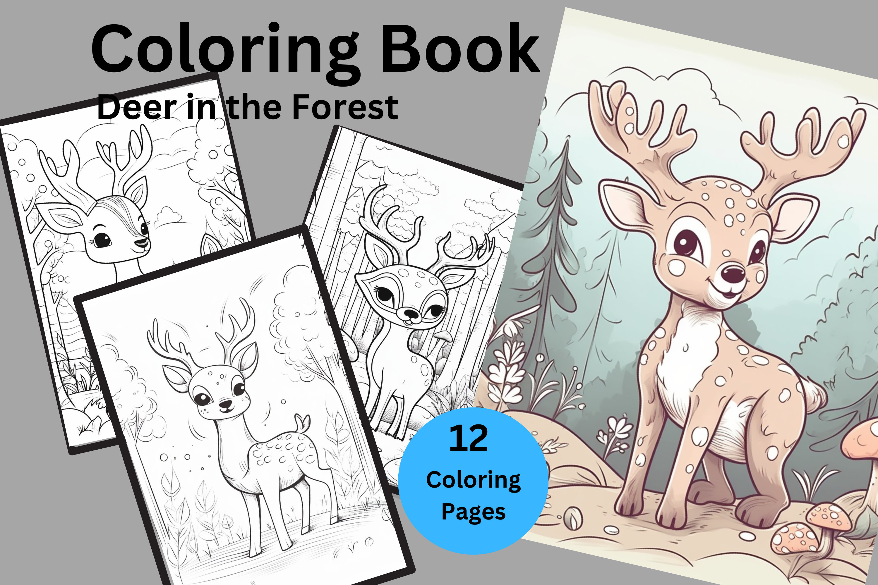 Deer in the Forest Coloring Pages Coloring Pages Coloring - Etsy