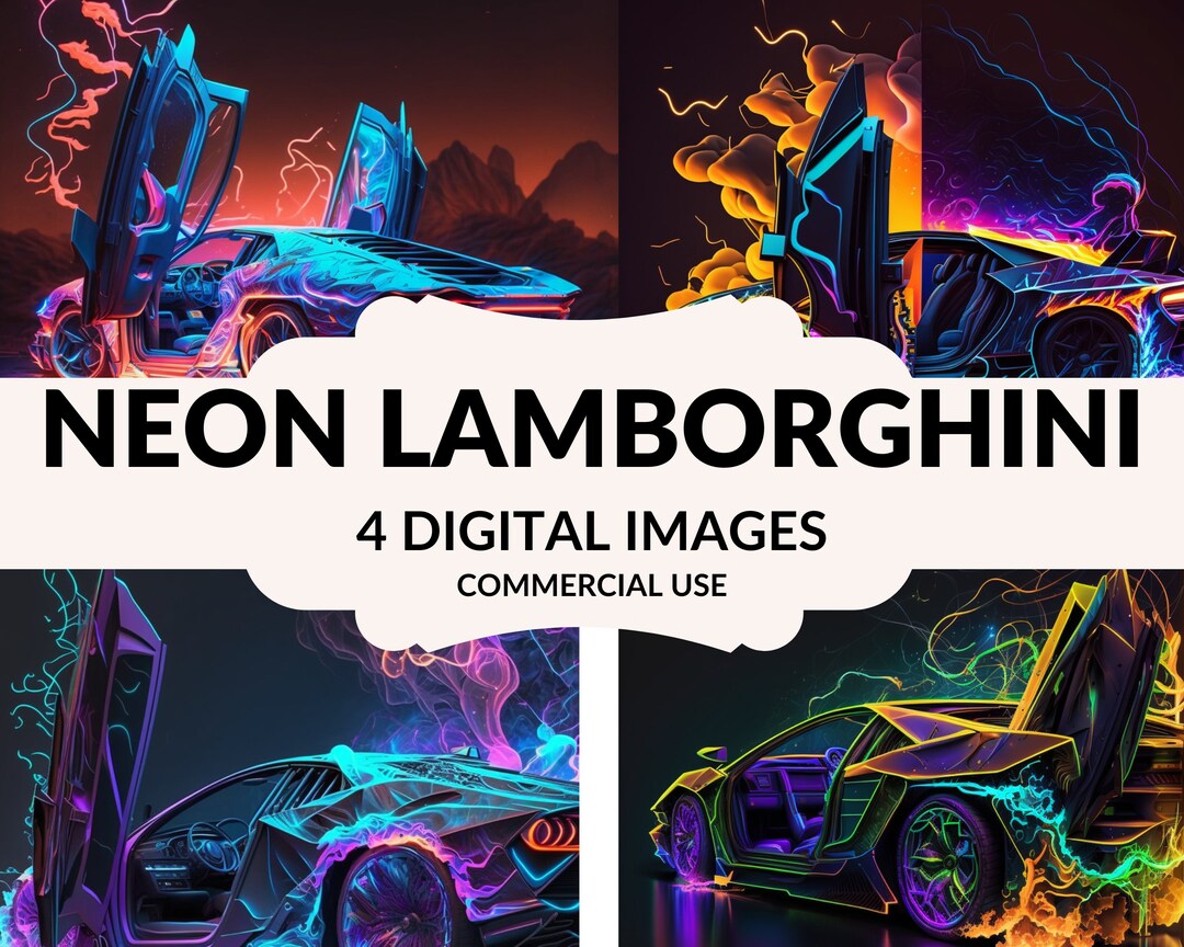 Neon Lamborghini Wall Art Art Deco Digital Print Home Decor Digital Download Printable Digital ...