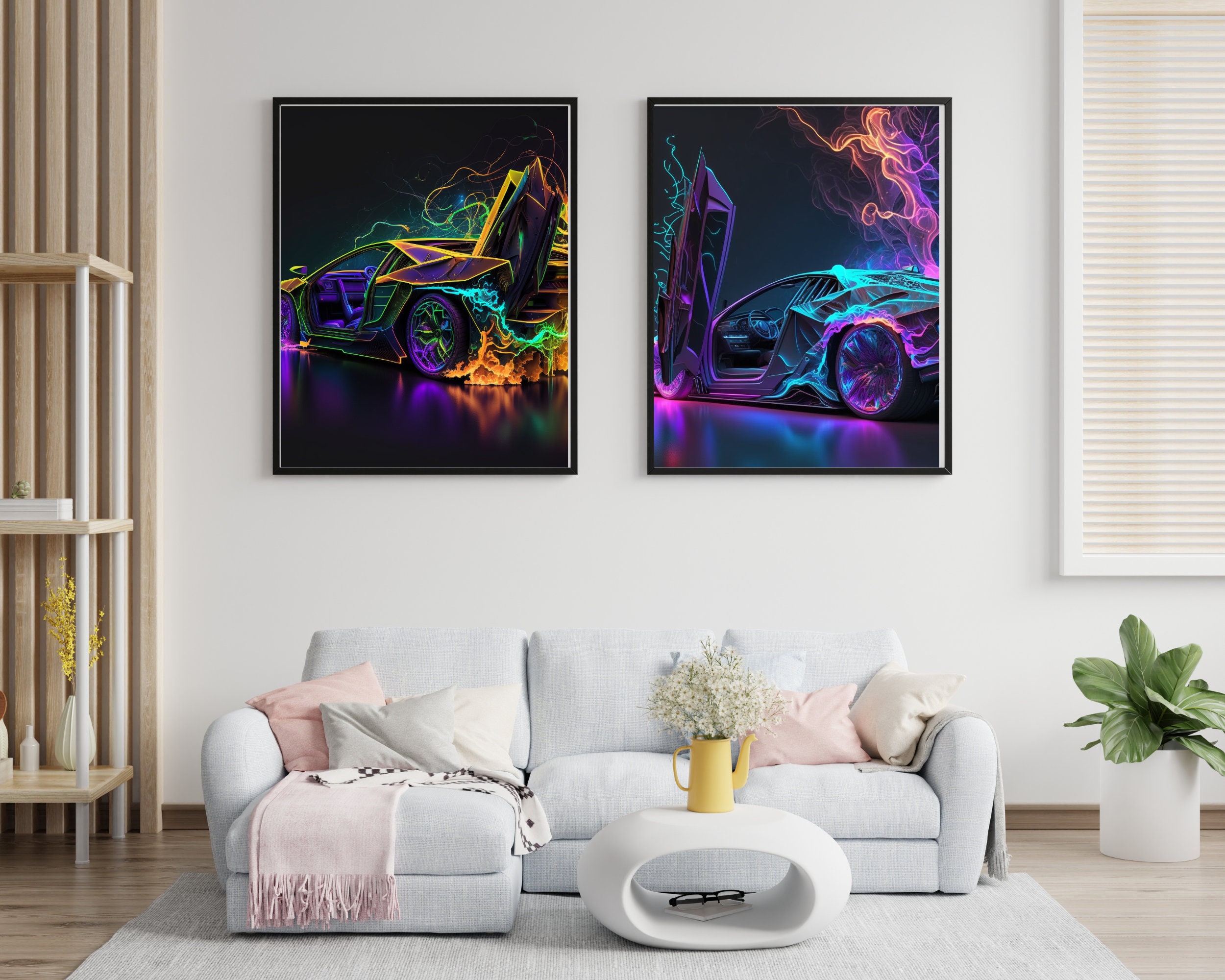 Neon Lamborghini Wall Art Art Deco Digital Print Home Decor Digital Download Printable Digital ...