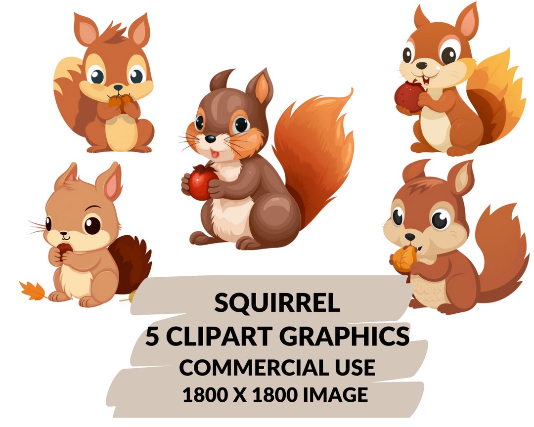 Squirrel Clipart Cute Squirrels Holding an Acorn (Instant Download) - Etsy