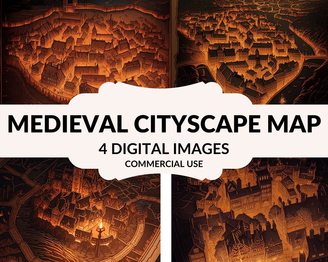 Medieval Cityscape Map Digital Download Maps Home Decor Wall Art ...