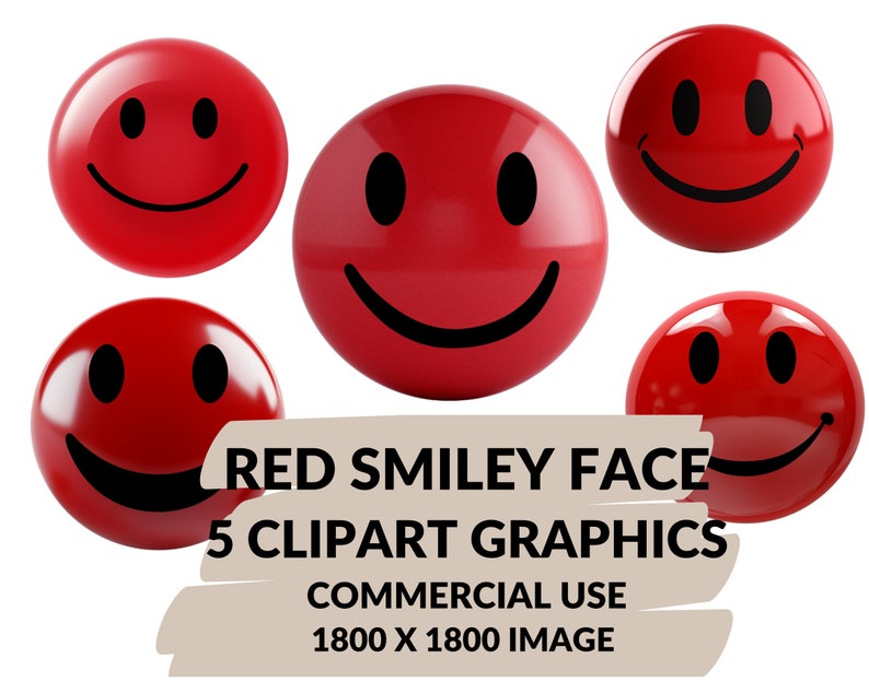 Red Smiley Face Clipart Red Smiley Face PNG File Instant - Etsy