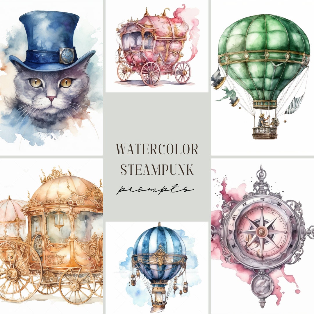 20 Watercolor Steampunk Prompts Midjourney Professional - Etsy