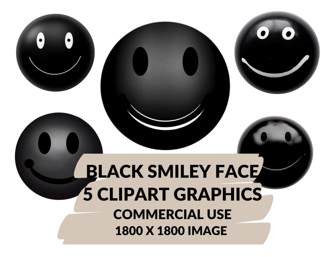 Black Smiley Face Clipart Black Face PNG File Instant Download ...