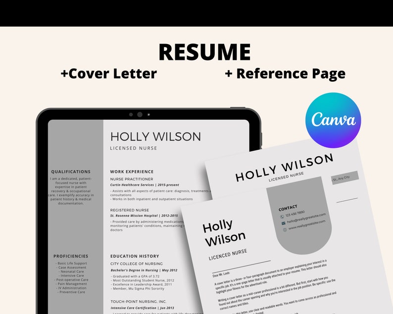 Nurse Resume Template Cover Letter Reference Page Clean, Simple CV ...