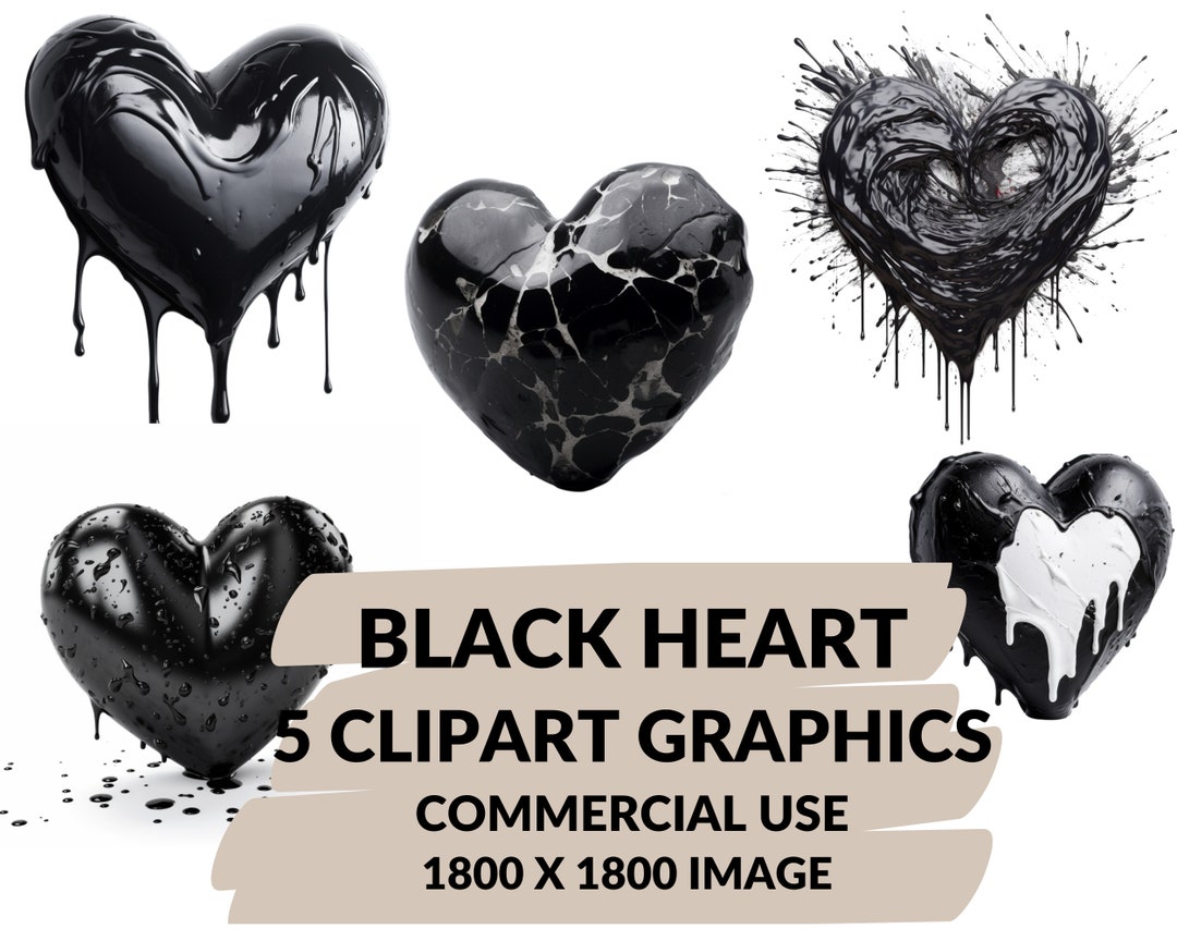 Black Heart Clipart Black Heart PNG Files Instant Download Commercial ...