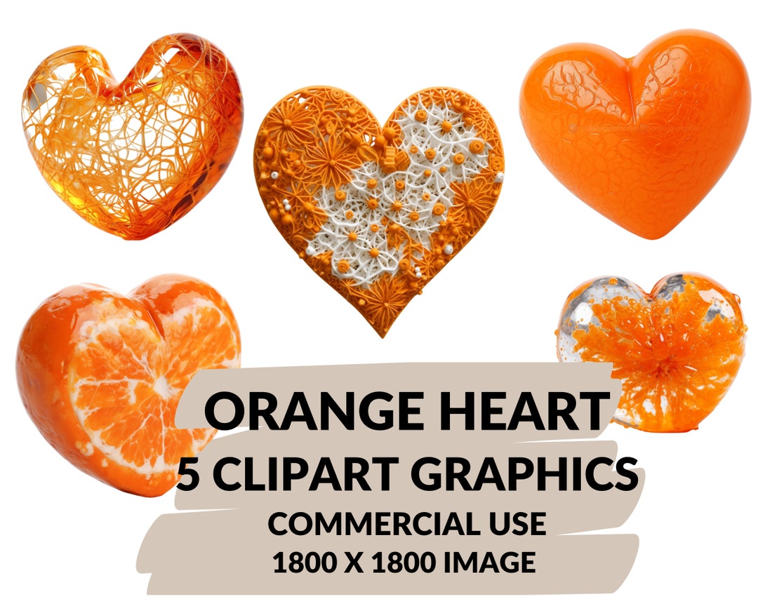 Orange Heart Clipart Orange Heart PNG Files Instant Download Commercial ...
