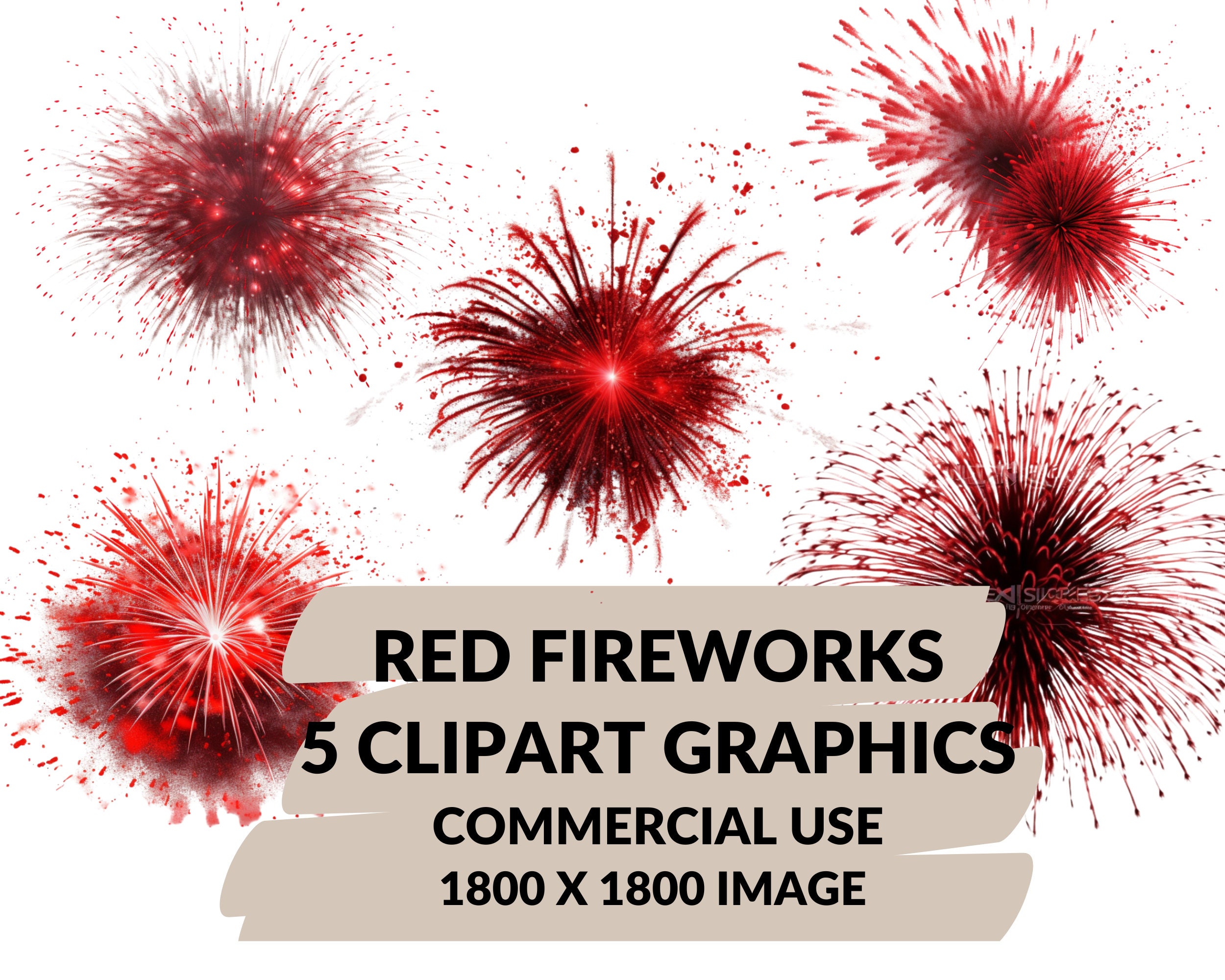 Red Fireworks Clipart Red Firework PNG File Commercial Use Instant ...