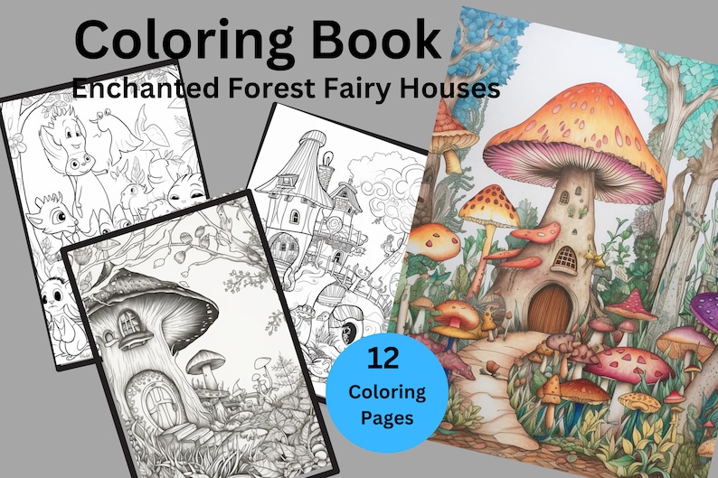Enchanted Forest Fairy Houses Coloring Pages Coloring Pages - Etsy
