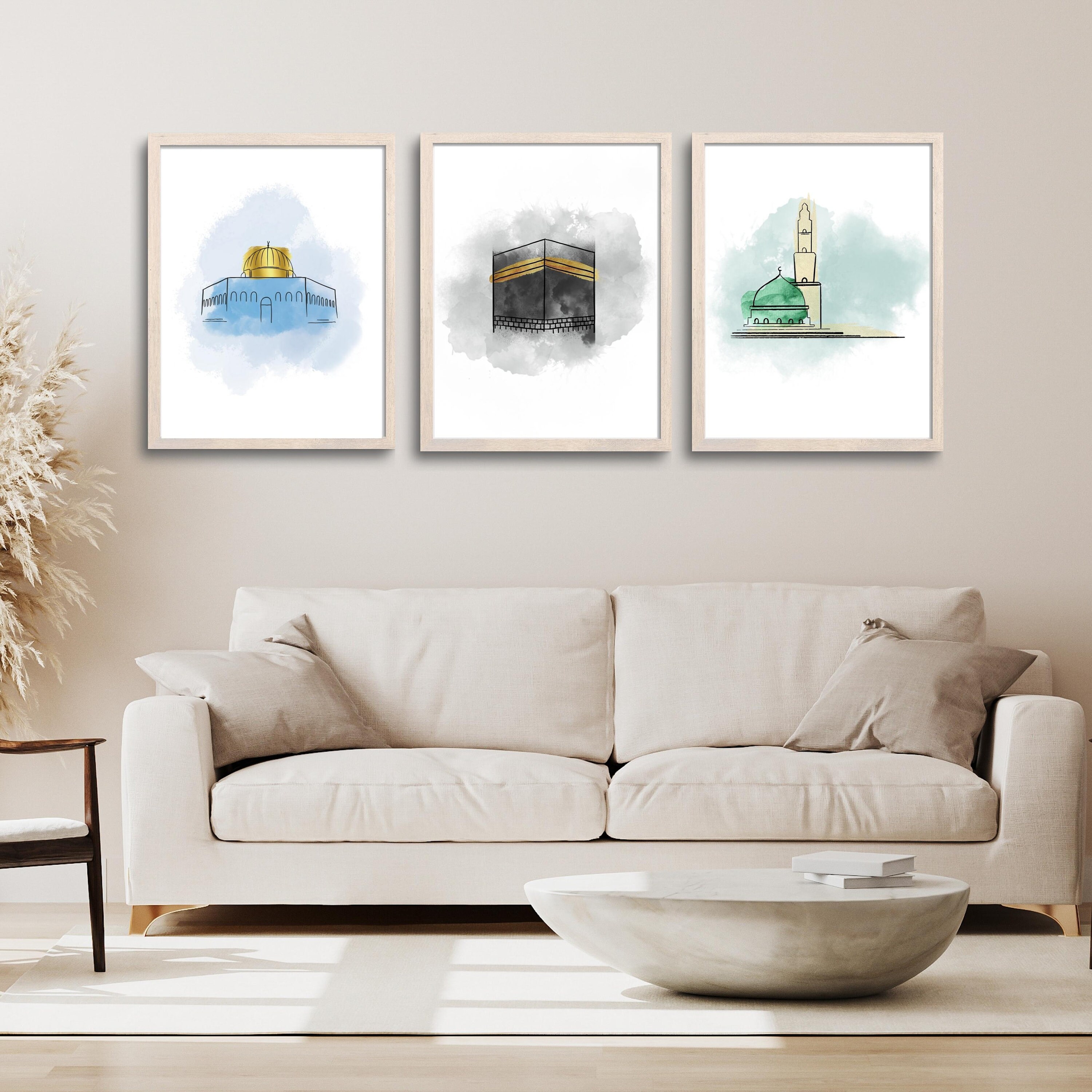 Kaaba - Masjid an Nabawi - Masjid Al Aqsa - Set of 3 Islamic Wall Art ...
