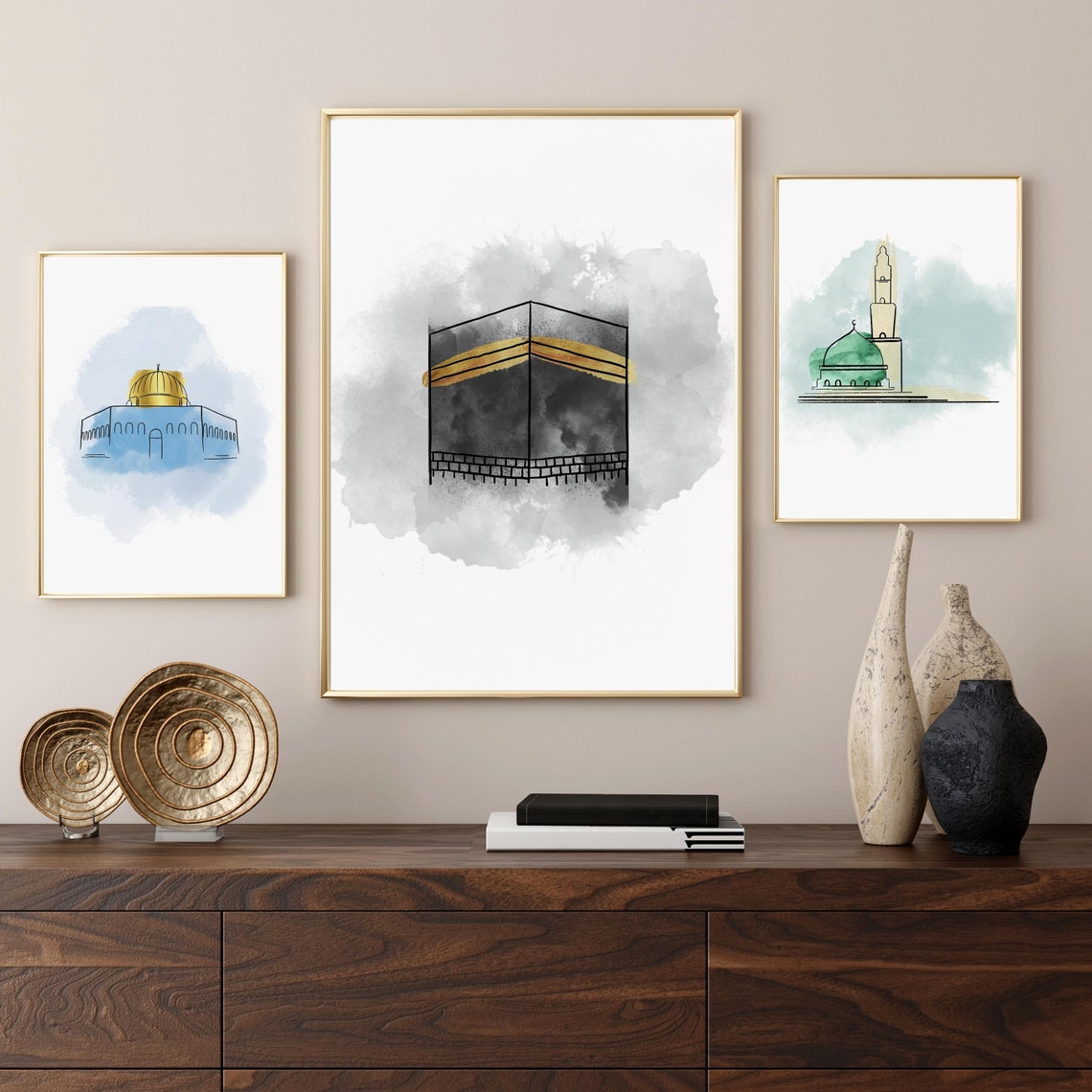 Kaaba Masjid an Nabawi Masjid Al Aqsa Set of 3 Islamic Wall Art ...