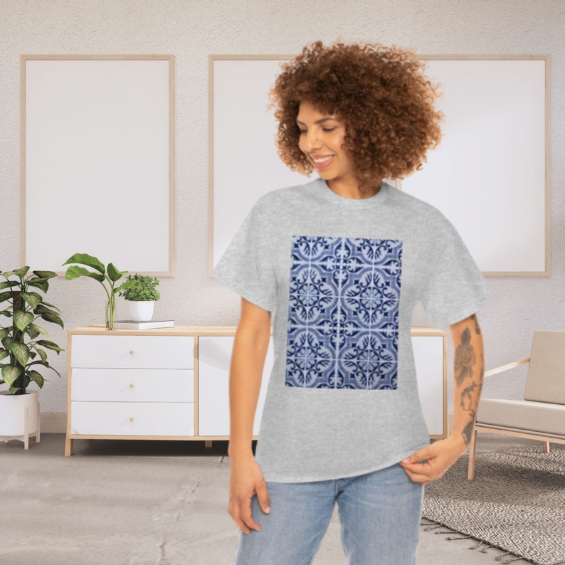 Portuguese Tile-inspired T-shirt Design, Colorful Summer Graphic T ...