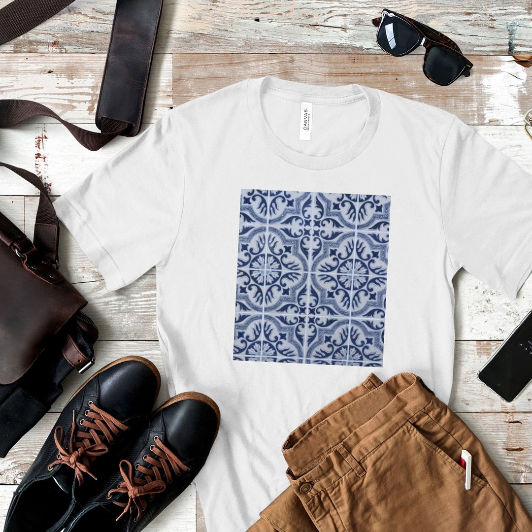 Portuguese Tile-inspired T-shirt Design, Colorful Summer Graphic T ...