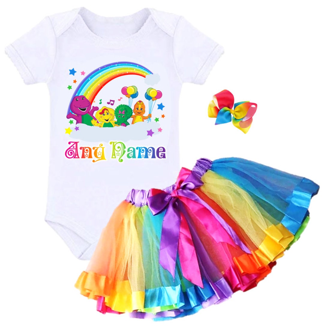 Barney and Friends Girls Custom Name Rainbow Ribbon Trim Tutu - Etsy