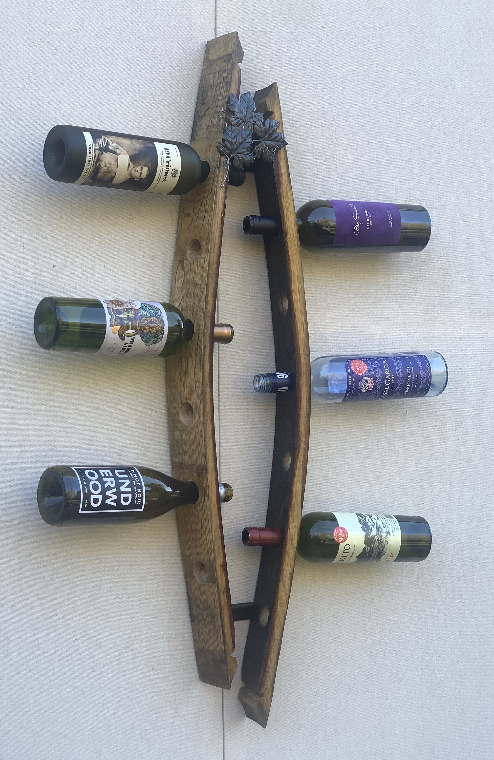 Wine Stave 12 Bottle Wall Rack With Metal Grape Leaves - Etsy