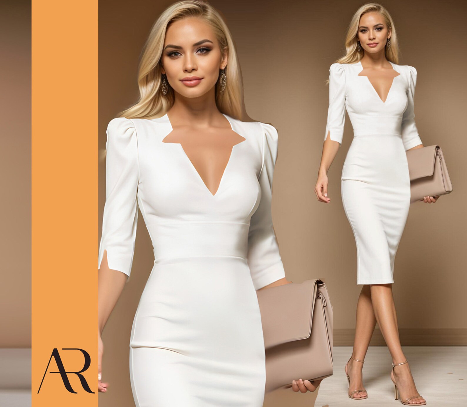 RITA - Light Ivory Fitted Sheath Informal Wedding Dress With 3/4 ...