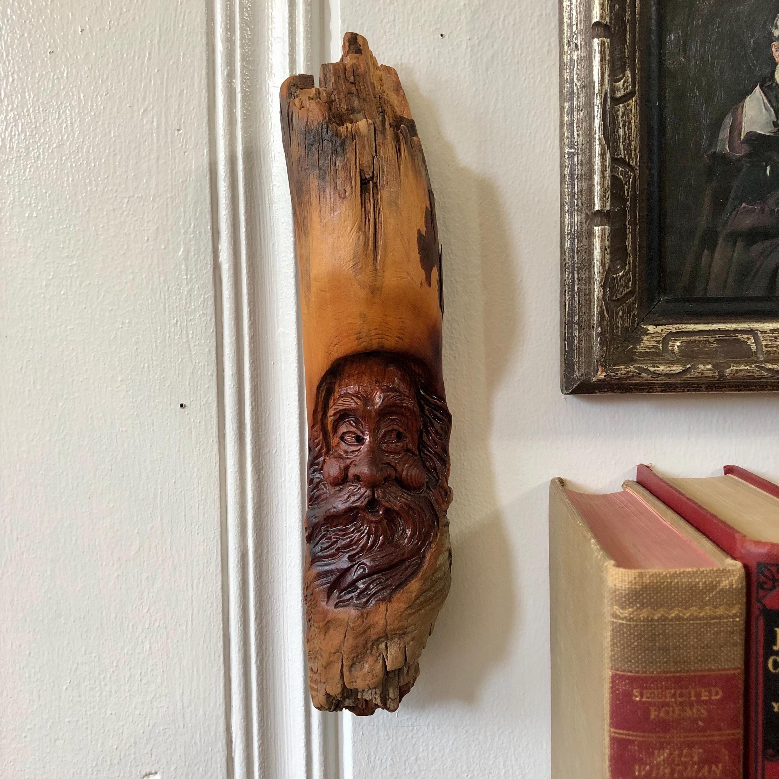 Tree Spirit Carving, Wood Spirit Carving, Wood Carved Face, Wall ...