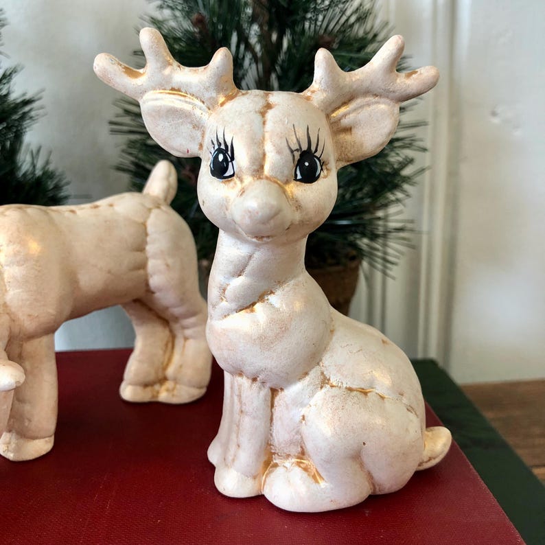 Vintage Ceramic Reindeer Set of 4, Christmas Deer, Kitschy Christmas ...