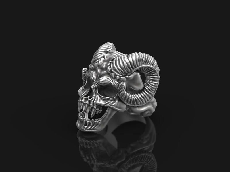 Horns Skull Ring Demonic Skull Ring Two Horned Devil Skull Ring Signet ...