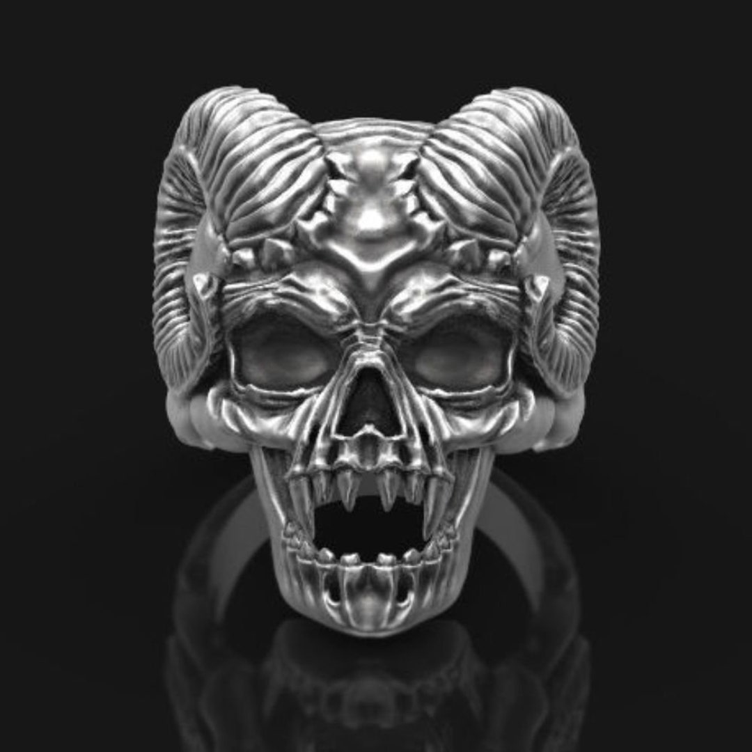 Horns Skull Ring Demonic Skull Ring Two Horned Devil Skull Ring Signet ...
