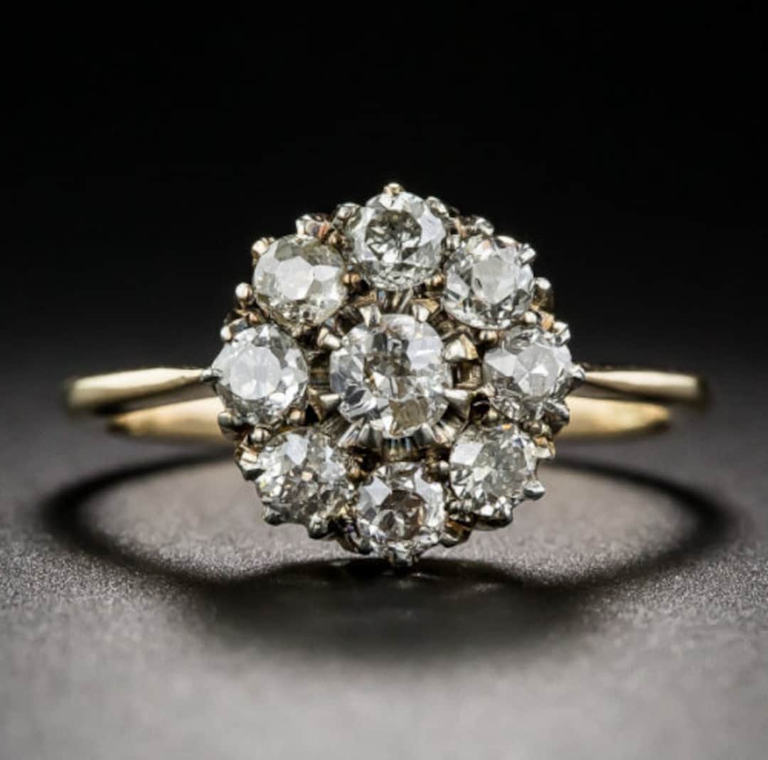 2 Ct Round Diamond Flower Shape Ring Solitaire Engagement Ring Cluster ...